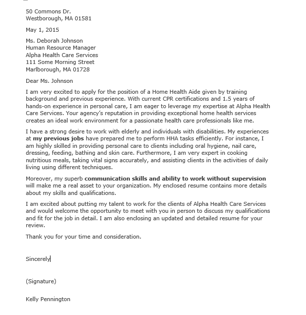 Home Health Aide Sample Cover Letter Home Health Aide Online